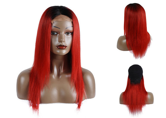 Lace Front Wigs T1B Red Ombre Straight Human Hair 14-32 Long Lace Wig Adjustable Cap