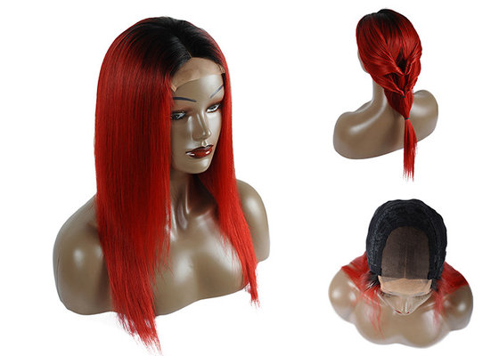 Lace Front Wigs T1B Red Ombre Straight Human Hair 14-32 Long Lace Wig Adjustable Cap
