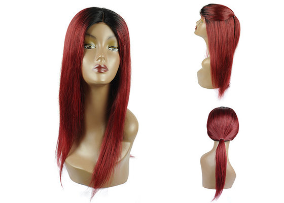 Red T1B/99J 100 Human Hair Lace Front Wigs Straight Long Hair Average Size