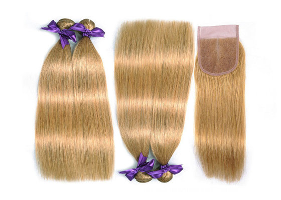 Unprocessed Remy Human Hair 4 Pcs 27 Color Blonde Straighr Hair Bundles With Closure