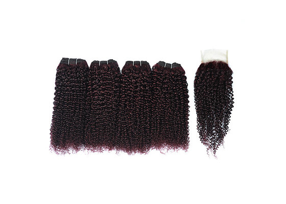 100 Human Hair Kinky Curly Hair Wave 4 Bundles With Closure #135 Grape Purple