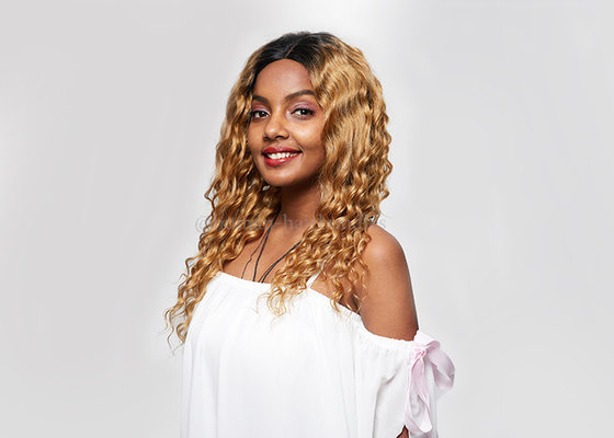 Lace Front Human Hair Wigs Loose Deep Wave Blonde Remy Hair #1B27 Medium Brown