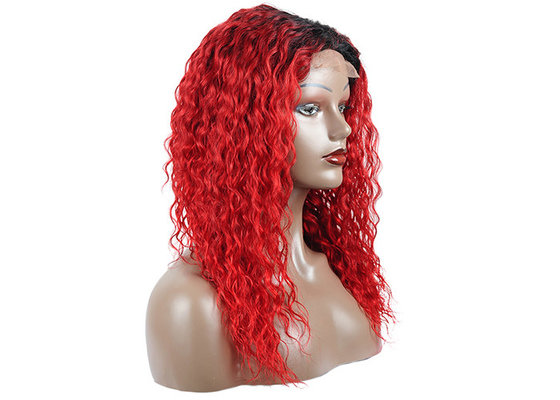 Water Wave Lace Front Wig Human Hair Ombre Colored Lucky-Red  14~32 Inches