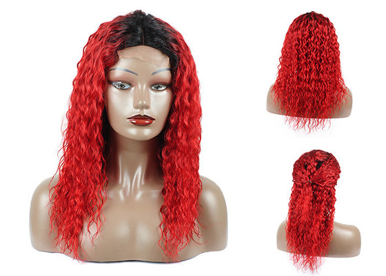 Water Wave Lace Front Wig Human Hair Ombre Colored Lucky-Red  14~32 Inches