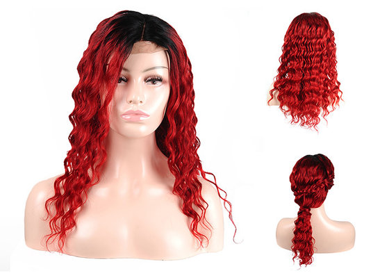 4*4 Lace Closure Lace Front Wigs #1B Red Loose Deep Wave Human Hair For Black Women