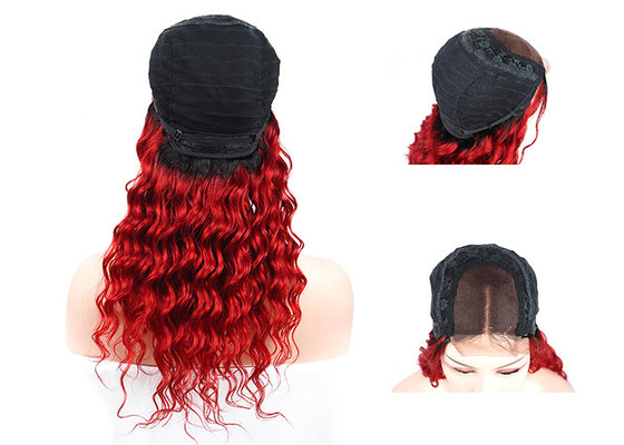 4*4 Lace Closure Lace Front Wigs #1B Red Loose Deep Wave Human Hair For Black Women