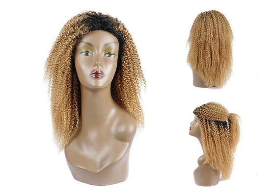 Lace Human Hair Kinky Curly Hair Blonde Lace Front Wig #1B27 Color 4*4 Middle Part