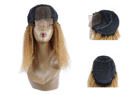 Lace Human Hair Kinky Curly Hair Blonde Lace Front Wig #1B27 Color 4*4 Middle Part