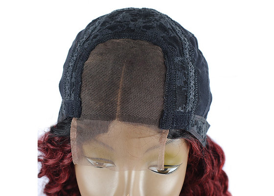 Long Deep Wave Human Hair Lace Front Wigs Color #1B99j Middle/Free Part For African