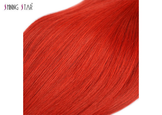 Brazilian Bright Red Straight Hair Bundles With Closure Can Be Dyed / Permed