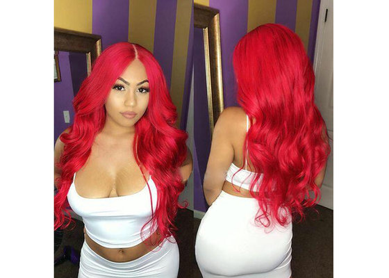 Vivid Red Wet Brazilian Human Hair Bundles With Closure For Women