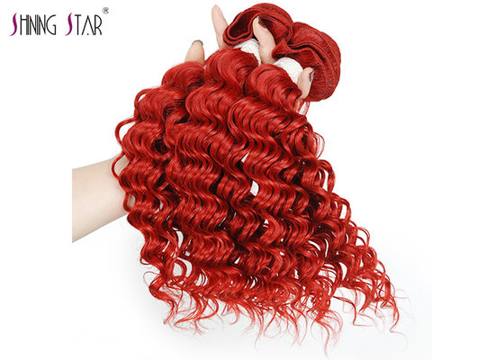 Deep Wave Human Hair Bundles With Closure 99J Curly Weave Red Color