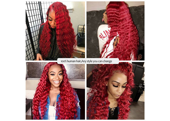 Deep Wave Human Hair Bundles With Closure 99J Curly Weave Red Color