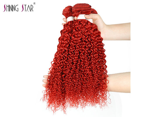 Red Brazilian Kinky Curly Human Hair Bundles Extension With Closure