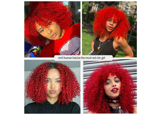 Red Brazilian Kinky Curly Human Hair Bundles Extension With Closure