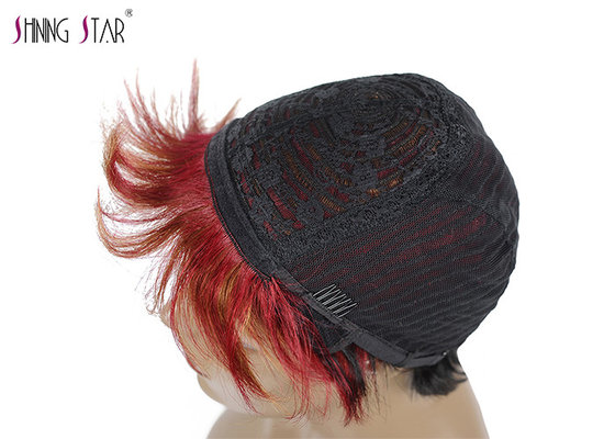 Red Colored Short Bob Wigs With Bangs Straight Human Hair Lace Front Wig