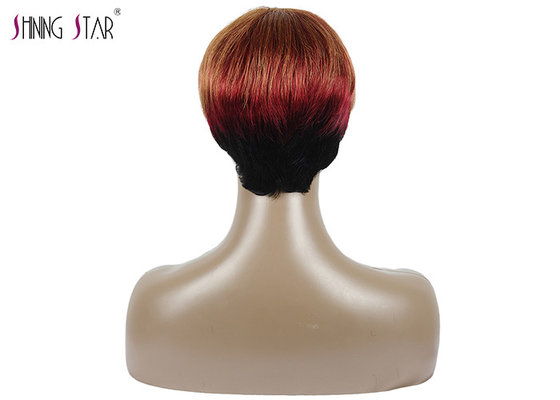 Red Colored Short Bob Wigs With Bangs Straight Human Hair Lace Front Wig