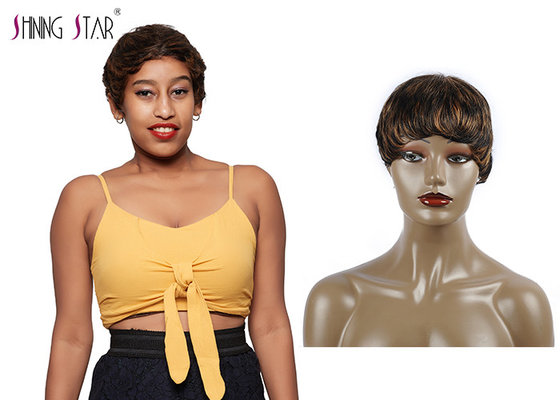 Piano Colored Short Bob Wigs 100% Human Hair Small Curly Glossy And Clean
