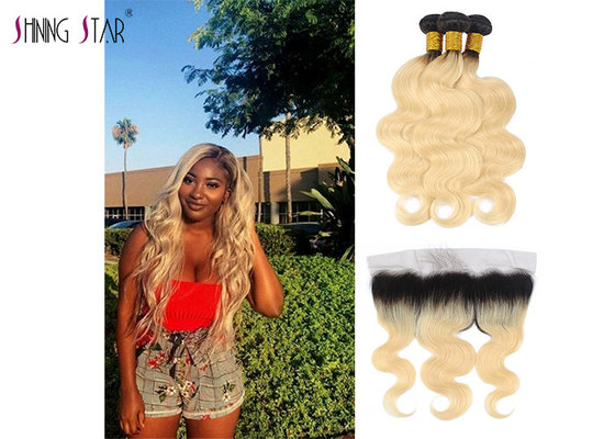 Honey Blonde 613 Hair Indian Hair Bundles With Frontal Body Wave Texture