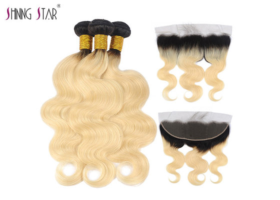 Body Wave Human Hair Peruvian Hair Bundles With Frontal 13X4 Closure Ombre