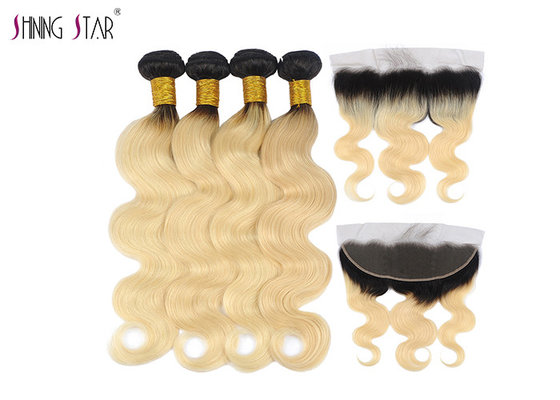 Long Body Wave Malaysian Hair Bundles 613 Ombre Blonde Bundles With Closure
