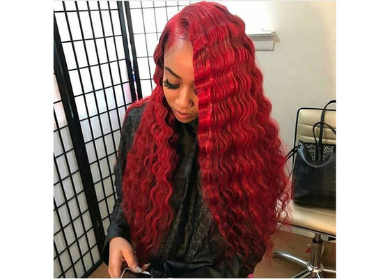 Red Brazilian Deep Wave Bundles With Closure 10 Inch - 26 Inch ODM / OEM