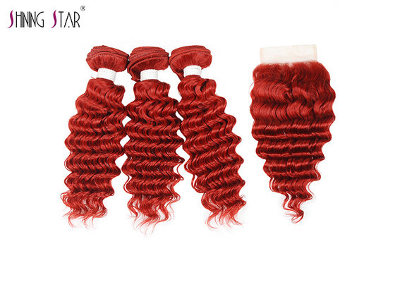Red Brazilian Deep Wave Bundles With Closure 10 Inch - 26 Inch ODM / OEM