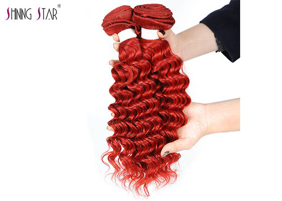 Red Brazilian Deep Wave Bundles With Closure 10 Inch - 26 Inch ODM / OEM