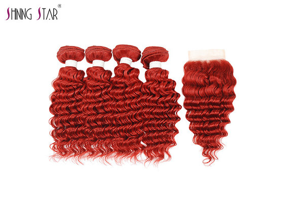 99J Brazilian Deep Wave Hair Bundles With Closure 100% Human Hair Burgundy Bundles