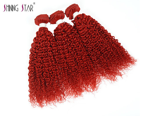 Double Weft Red Kinky Curly Hair Weave Bundles With Closure Bundles 100% Human Hair