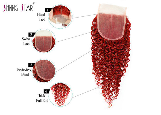 Double Weft Red Kinky Curly Hair Weave Bundles With Closure Bundles 100% Human Hair