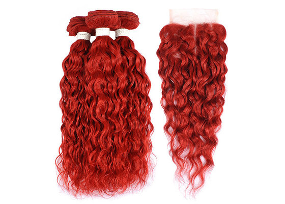 Water Wave Texture Curly Human Hair Bundles Brazilian Hair Red Color
