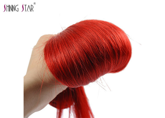 99J Red Colored Bundles With Closure Brazilian Human Hair Weave 10" - 26"