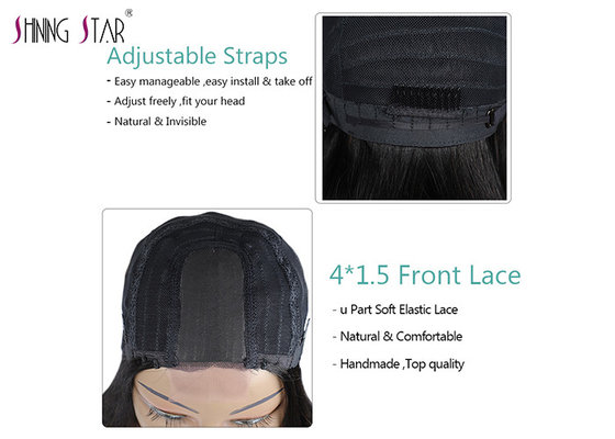 1B Colored Human Hair Lace Front Wigs Straight U Part Wig 12 - 18 Inches