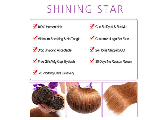 Gold Blonde Straight Hair Bundles For Girls Colored 30 Human Hair Bundles Customized Logo