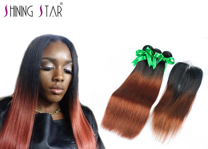 Straight Human Hair Bundles With Closure Color 1B33 Hair Weave Ombre Dark Roots
