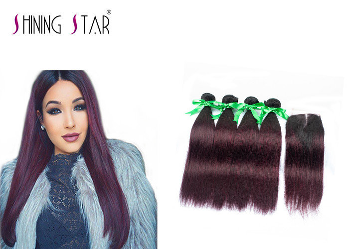 1B 99J Indian Straight Human Hair Weave / Middle Part Indian Remy Hair Bundles