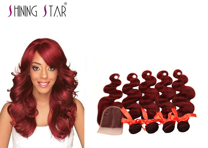 No Tangle Body Wave Indian Hair Bundles With Closure 99# Color Remy 4'*4'