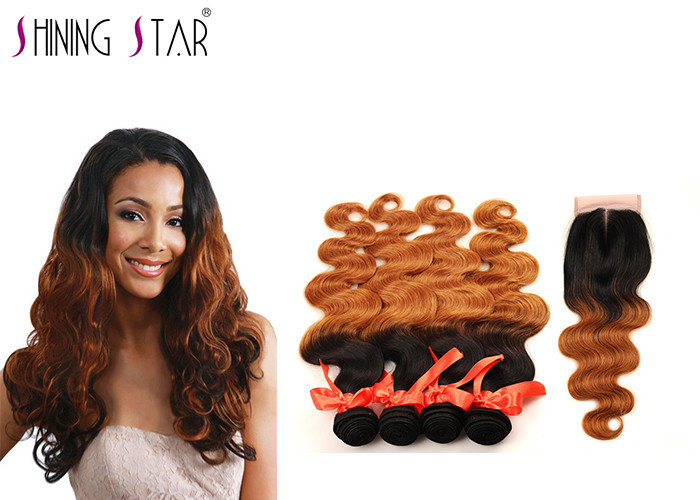 4 Bundles With Closure #1B30 Color Remy Body Wave Human Hair Blonde Hair Weave