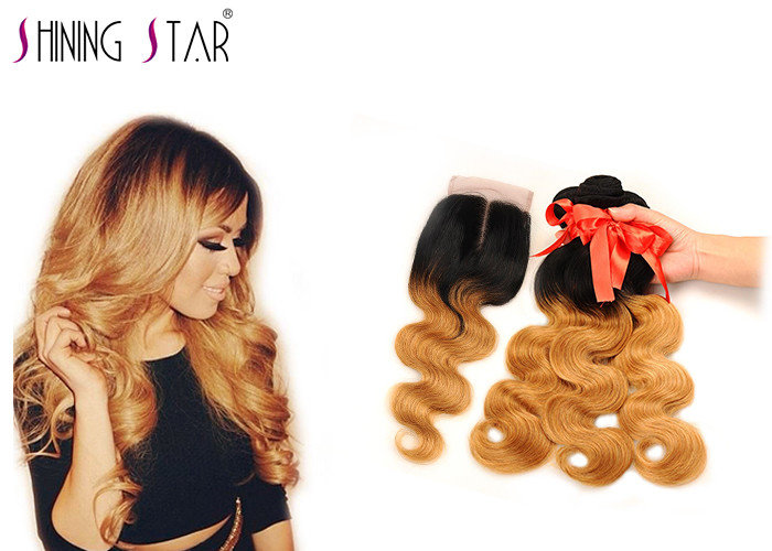Swiss Lace Ombre Body Wave Weave / Blonde 1B 27 Non Remy Hair Extensions