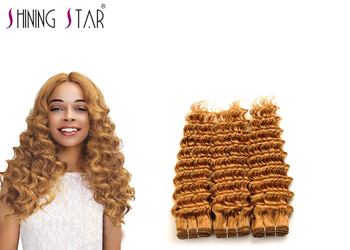 100% Brazilian Deep Wave Curly Virgin Hair , 3 Bundles Blonde Deep Wave Hair Extensions