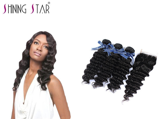 Virgin Remy Deep Wave Hair Bundles With Closure Natural Color 10-26 Inch