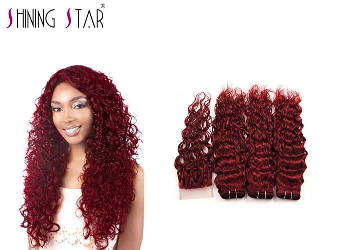 Non Remy Water Wave Weave Human Hair / Red Water Wave Weave With Closure