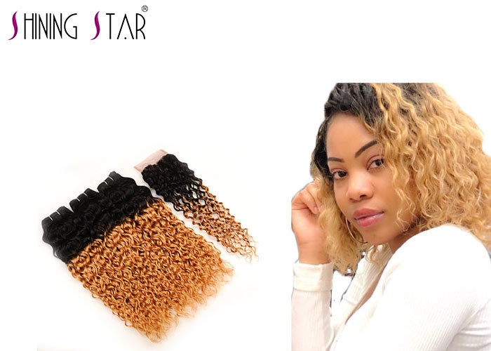 Ombre Deep Water Wave Hair Extensions With Closure Non Bad Small #1B30 Color