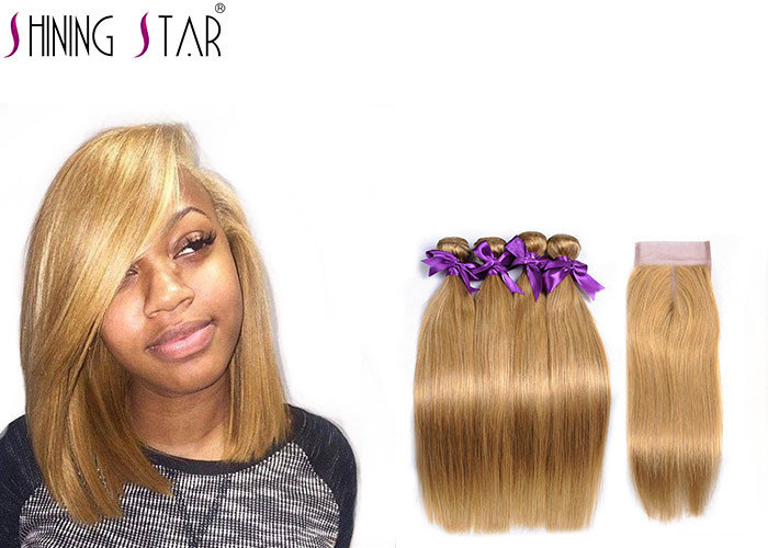 Nice Shine Straight Indian Hair Weave , Blonde Weave Human Hair Soft True To Length