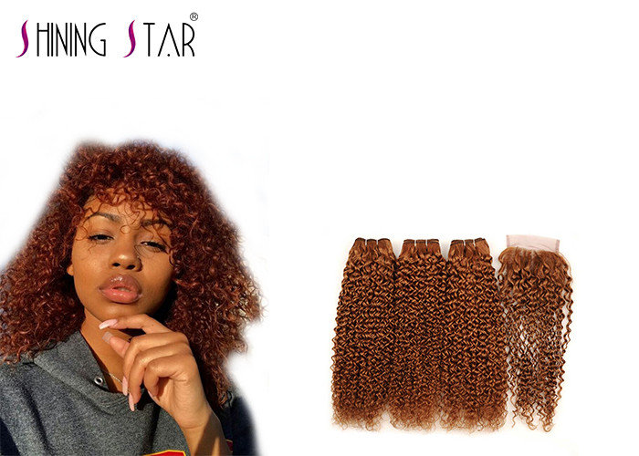 Gold Blonde 3 Bundles Kinky Curly Hair Weave With Closure 100% Original