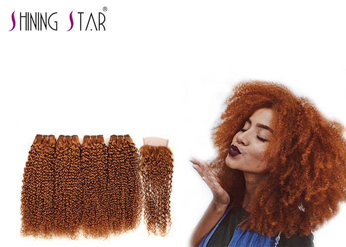 Healthy Kinky Curly Human Hair Weave With Closure Full Cuticle Aligned Process Color #30