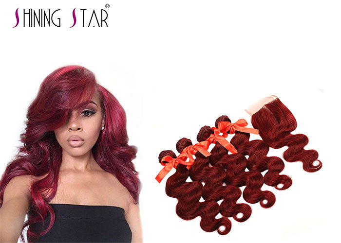 No Shedding 4 Bundles Of Virgin Peruvian Hair , 99J Peruvian Natural Bundle Weave