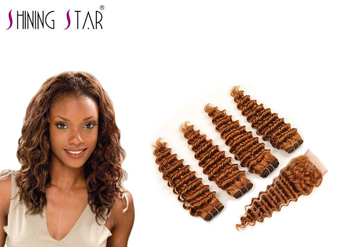 #30 Color Deep Wave Indian Hair Bundles With Lace Closure Non Bad Smell