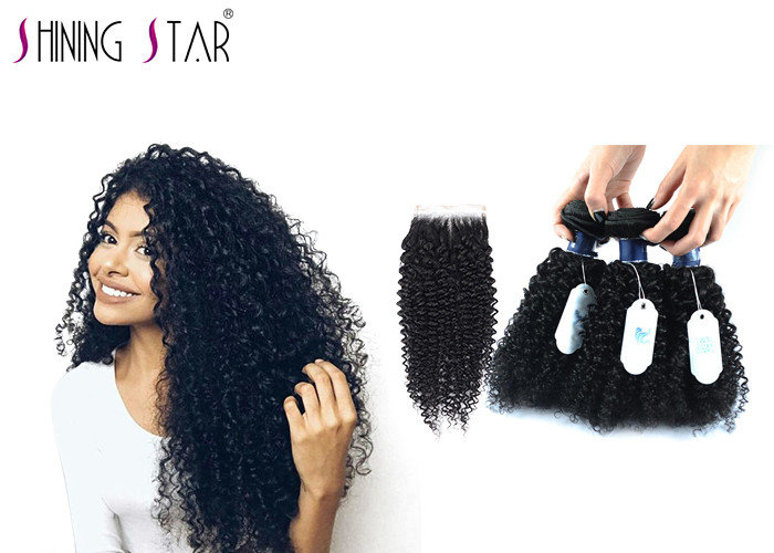 Afro Kinky Curly 3 Bundles Unprocessed Remy Hair Closure Natural Color 8A Grade